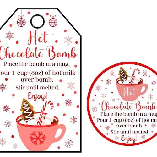 Printable Hot Cocoa Bomb Tag or Sticker Christmas Hot | Etsy