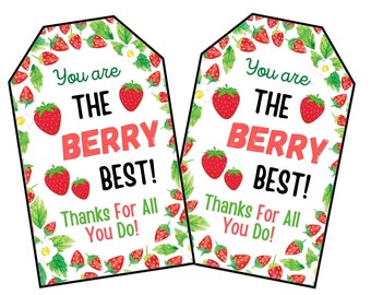 Editable Strawberry Gift Tag Berry Best Teacher Staff - Etsy