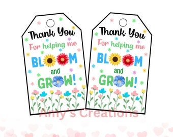 TEACHER GIFT TAGS Thank You for Helping Me Bloom Teacher - Etsy