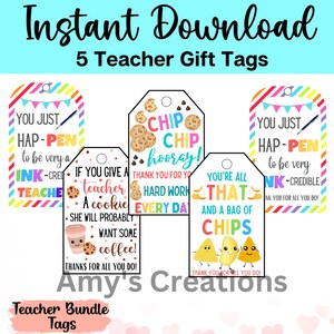 Teacher Appreciation Gift Tags Bundle Printable PDF - Etsy