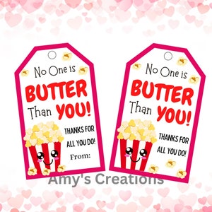 Popcorn Thank You Gift Tag: "no One is Butter" Printable (PDF) - Etsy