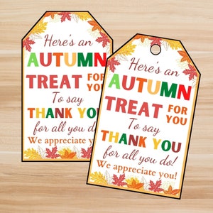 Autumn Treat for You Thank You Tags - Fall and Teacher Appreciation ...