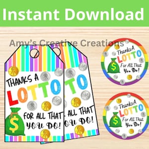 Thanks A Lotto Gift Tags: Gratitude Printable (PDF) - Etsy