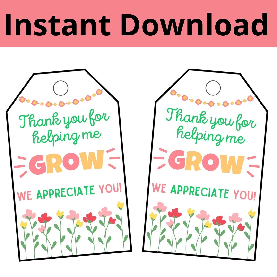 Printable Thank You for Helping Me Grow Gift Tag Flower - Etsy