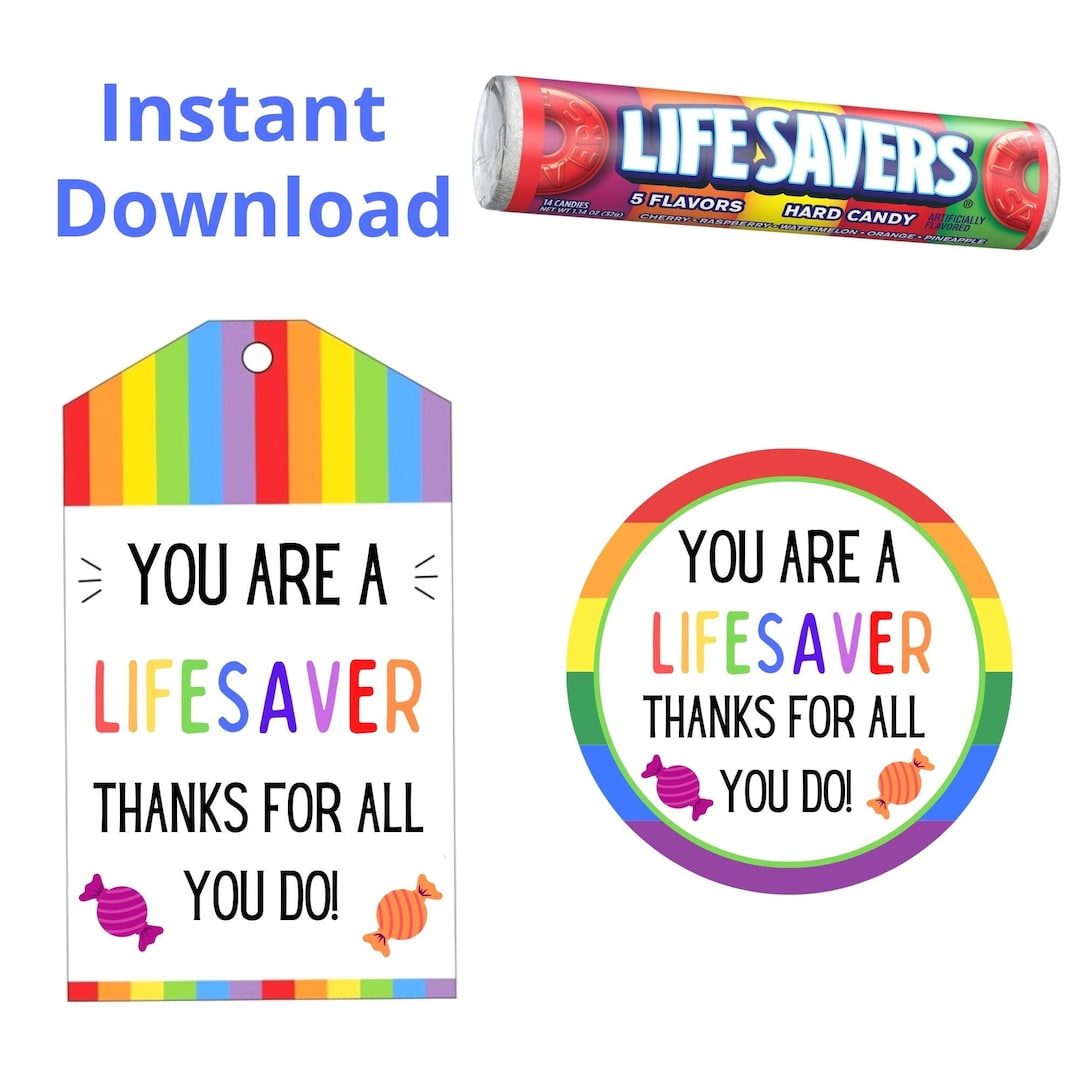 Printable Lifesaver Favor Tags Teacher Appreciation Tags - Etsy