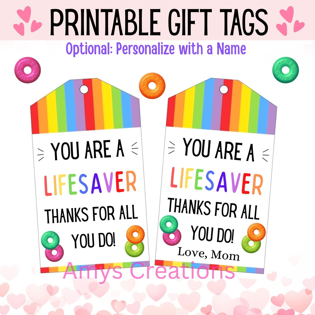 Printable Lifesaver Gift Tags: Rainbow Candy Thank You (PDF) - Etsy