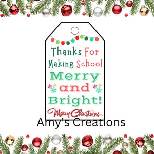Printable 'thanks for Making School Merry and Bright' Christmas Gift ...