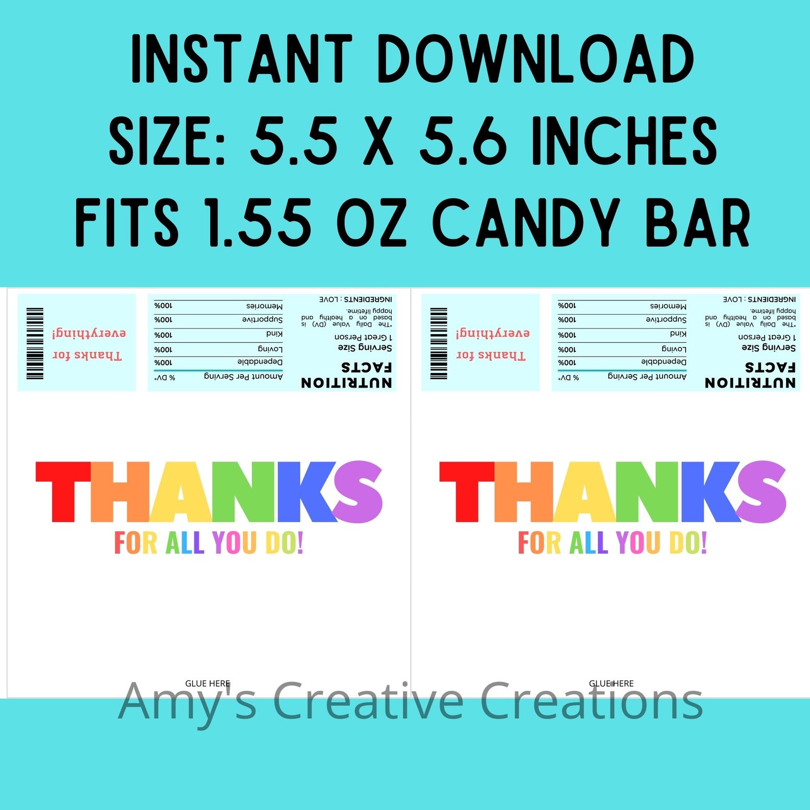 Thanks Appreciation Gift Candy Bar Wrapper Chocolate Bar - Etsy