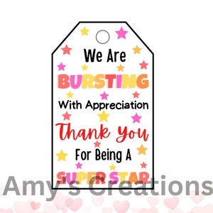 Bursting With Appreciation Candy Gift Tags - Starburst Theme - Teacher ...