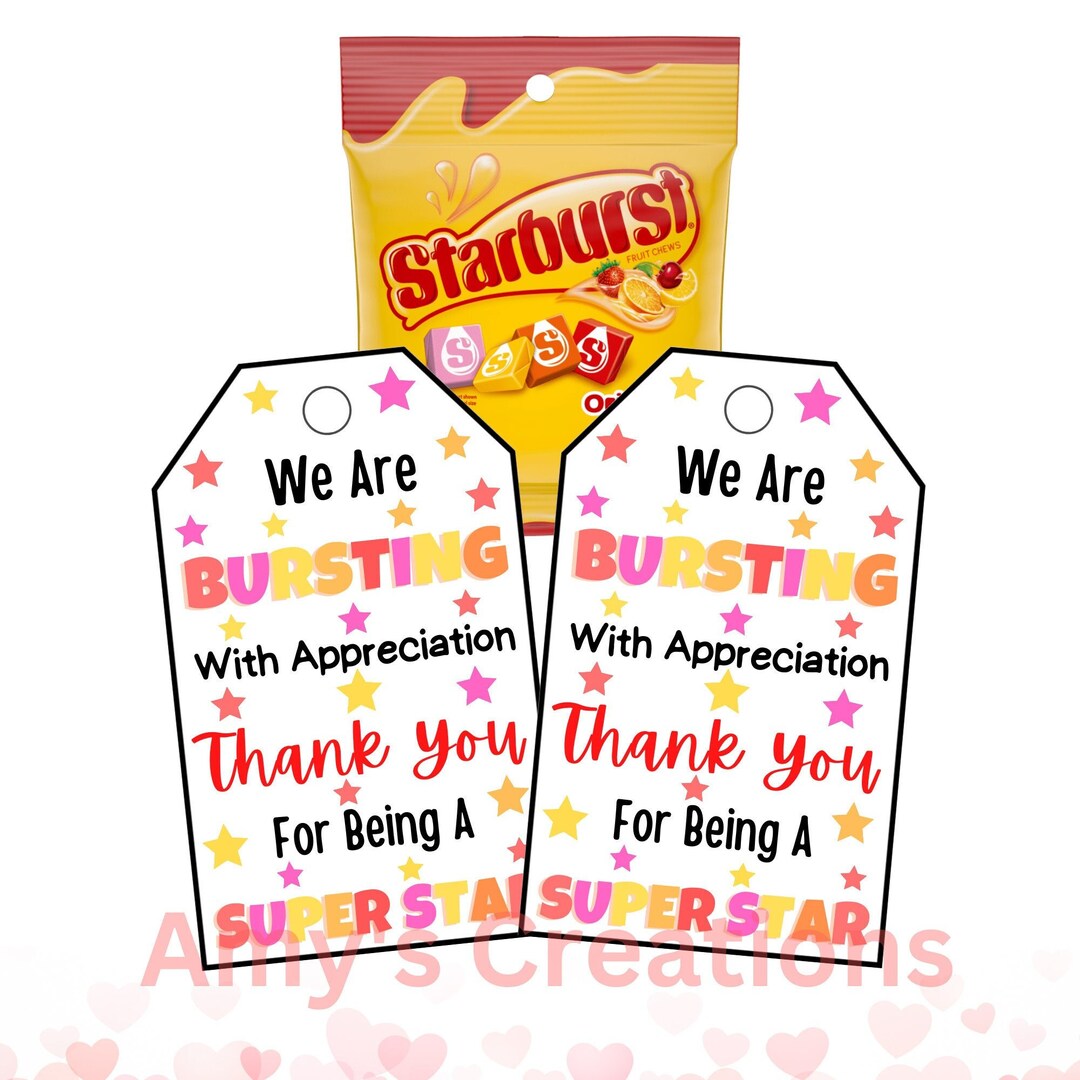 Bursting With Appreciation Candy Gift Tags Starburst Theme - Etsy