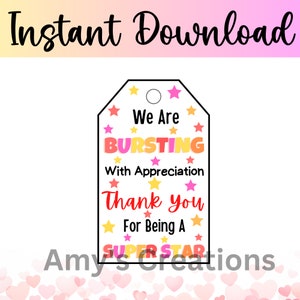 Bursting With Appreciation Candy Gift Tags - Starburst Theme - Teacher ...