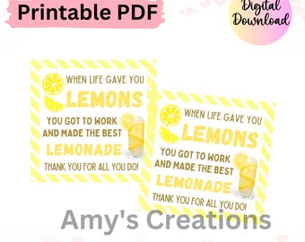 Lemonade Teacher Appreciation Gift Tag: Printable Thank You (PDF) - Etsy