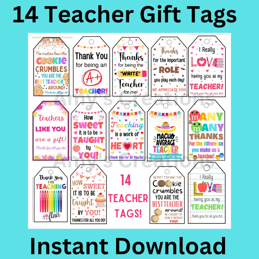 Printable Teacher Thank You Gift Tags: Candy Treat Bundle (PDF) - Etsy