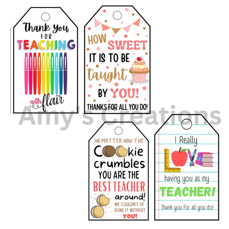 Printable Teacher Thank You Gift Tags: Candy Treat Bundle (PDF) - Etsy