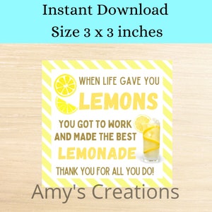 Printable Lemonade Gift Tag, When Life Give You Lemons Tag, Teacher ...