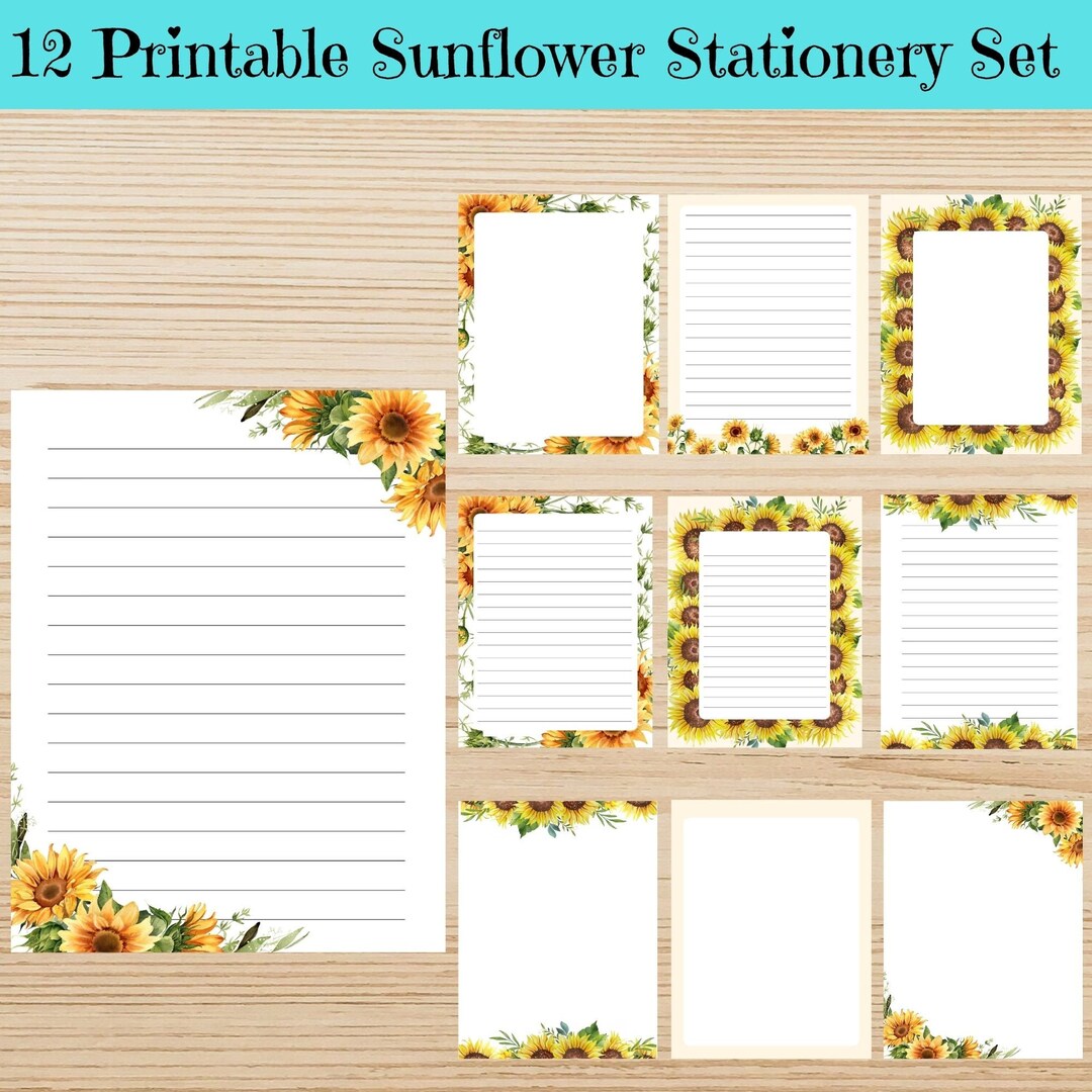 Printable Sunflower Lined Floral Stationery Instant Digital - Etsy