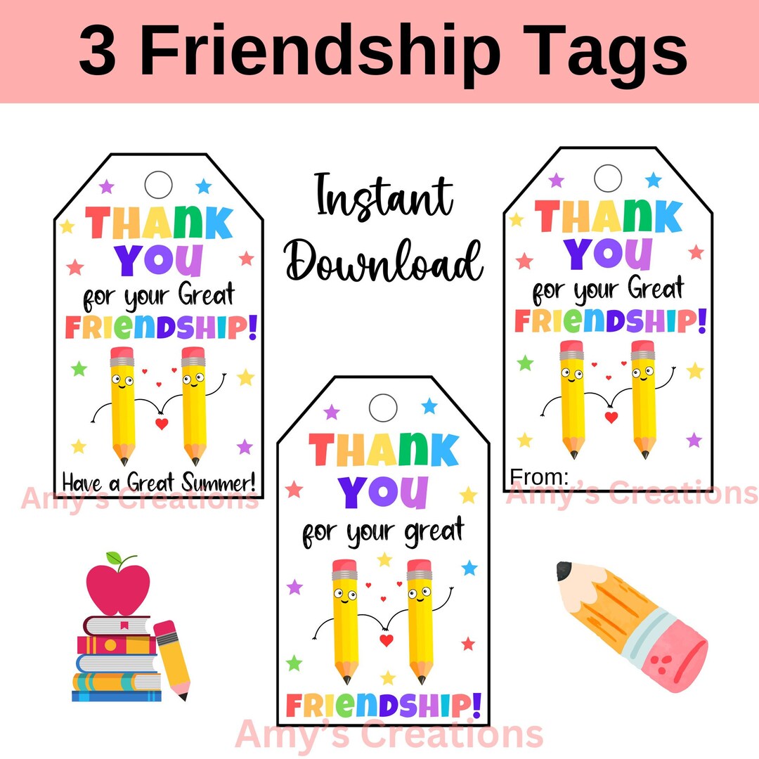 Friendship Gift Tags: Heartfelt Thank You, Printable PDF (instant ...