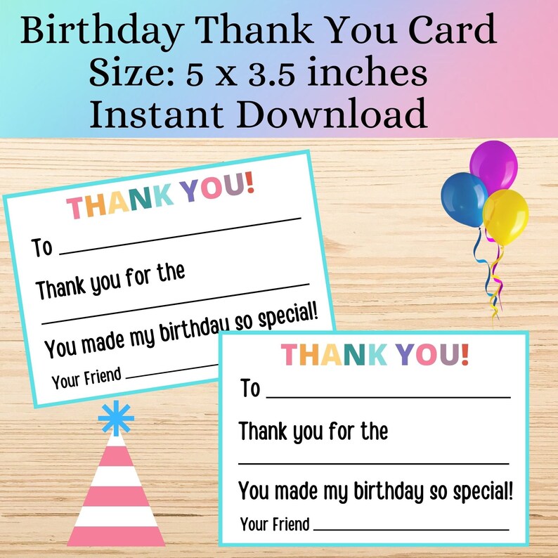 Printable Birthday Fill in the Blank Thank You Card Kids - Etsy