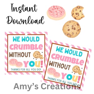 Printable Cookie Gift Tags - Teacher Appreciation, Employee Boss Nurse ...