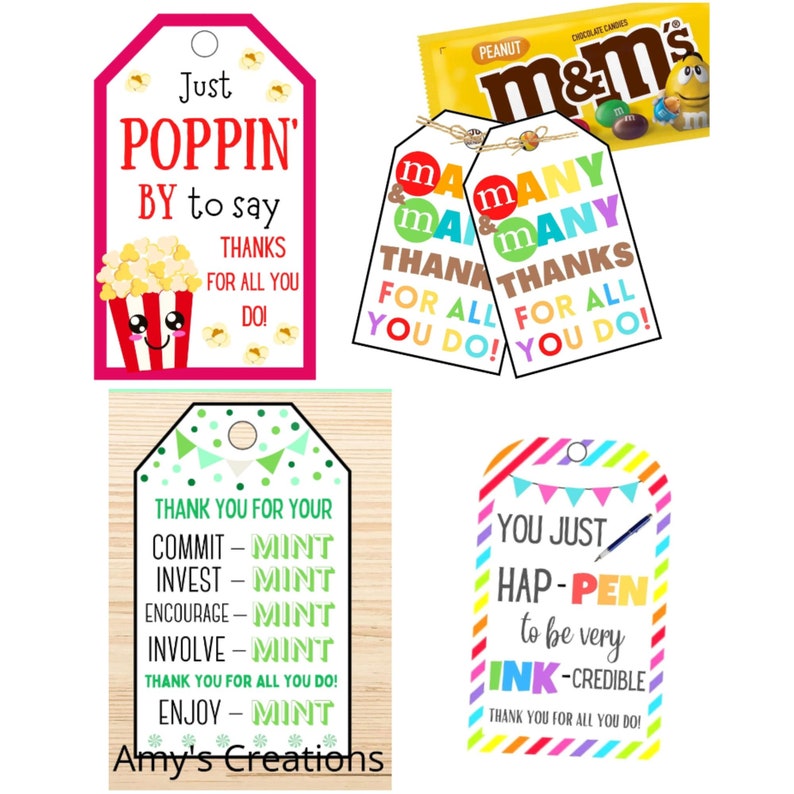 Printable Candy Treat Thank You Tags Bundle Gift Tags for - Etsy