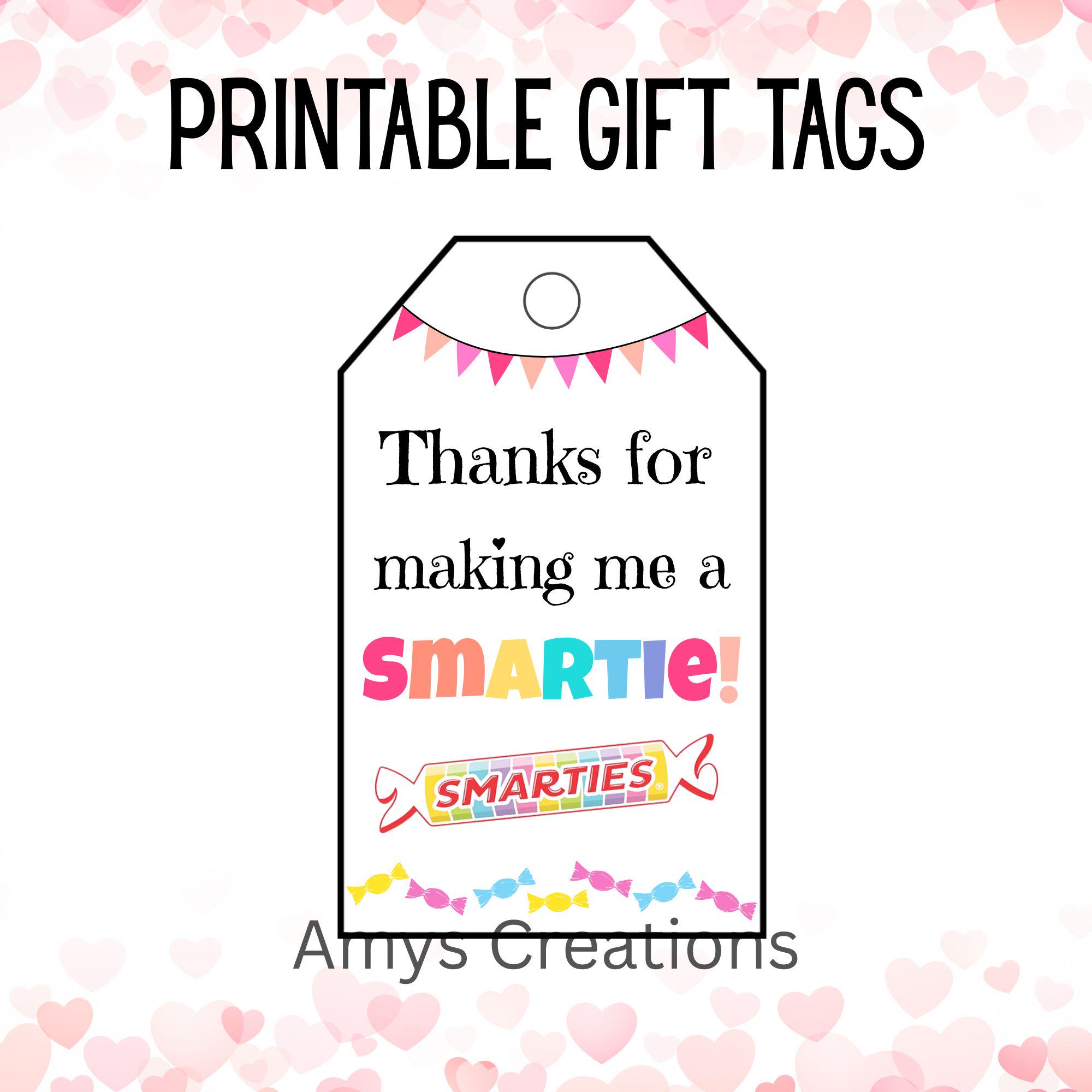 Smartie Gift Tags: Sweet Appreciation, Printable PDF (instant Download ...