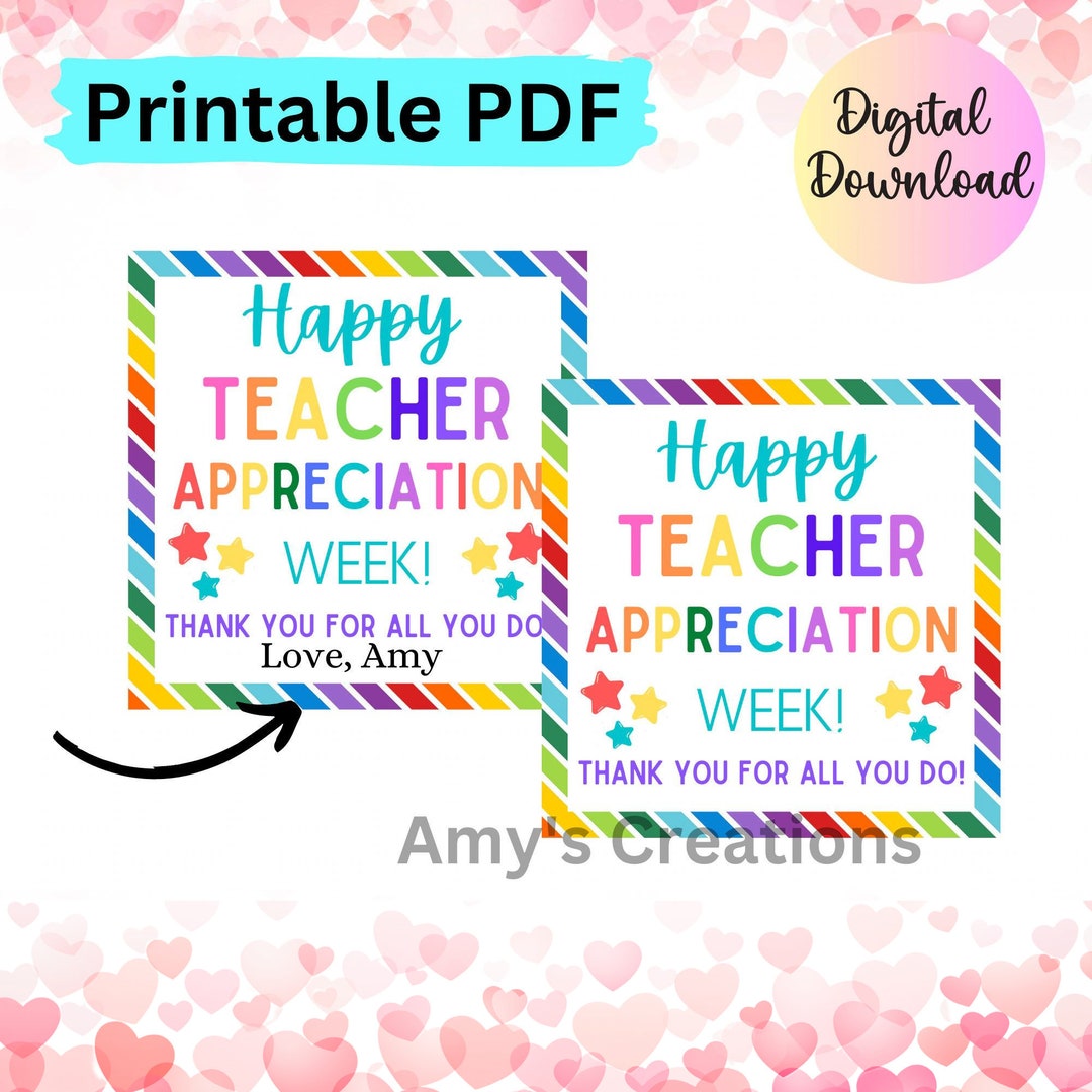 Teacher Appreciation Gift Tags: Printable Thank You Notes (PDF Download ...