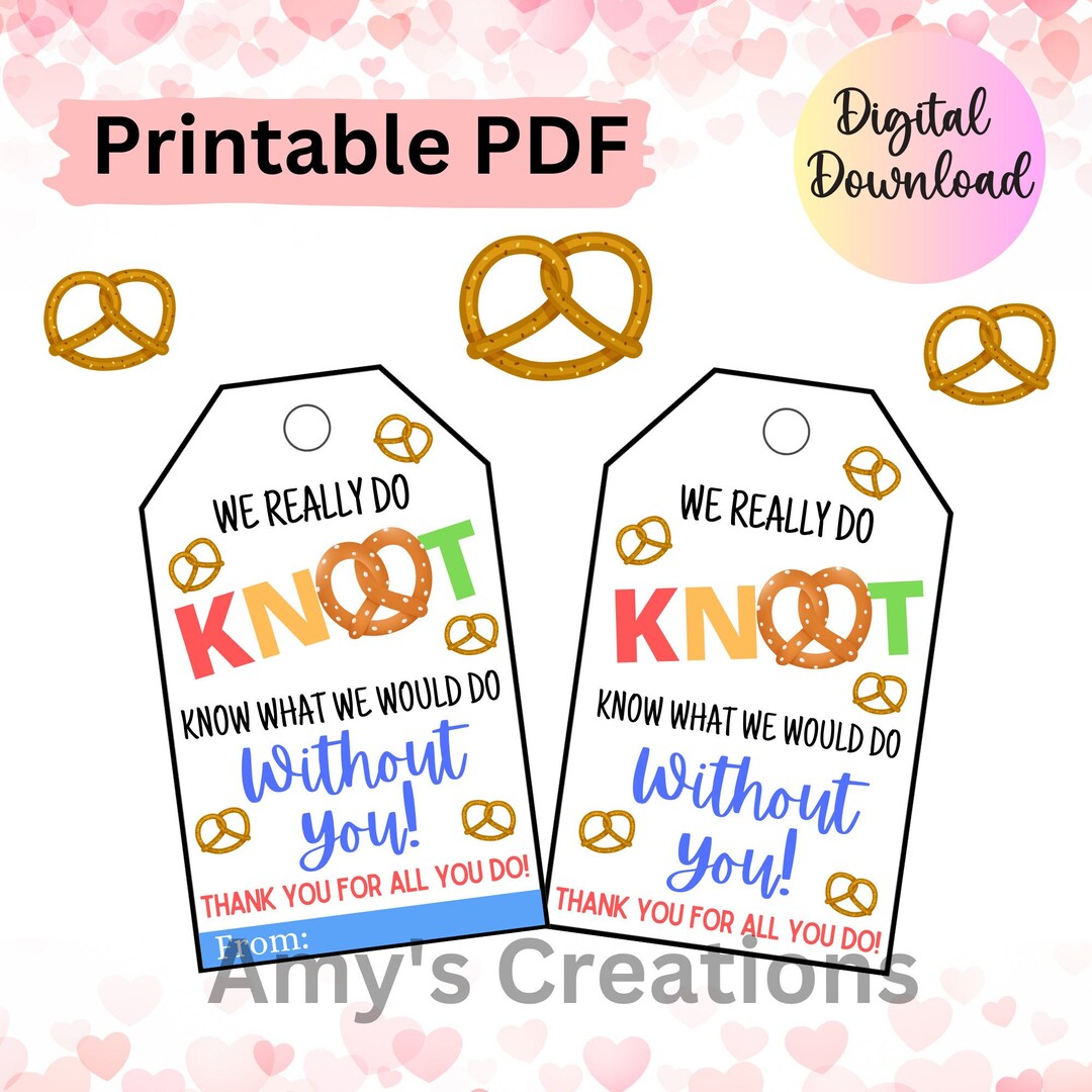 Pretzel Thank You Gift Tags: Teacher, Nurse, Staff Appreciation (PDF ...