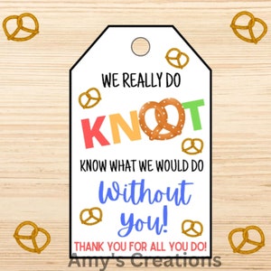 Pretzel Thank You Gift Tags: Teacher, Nurse, Staff Appreciation (PDF ...