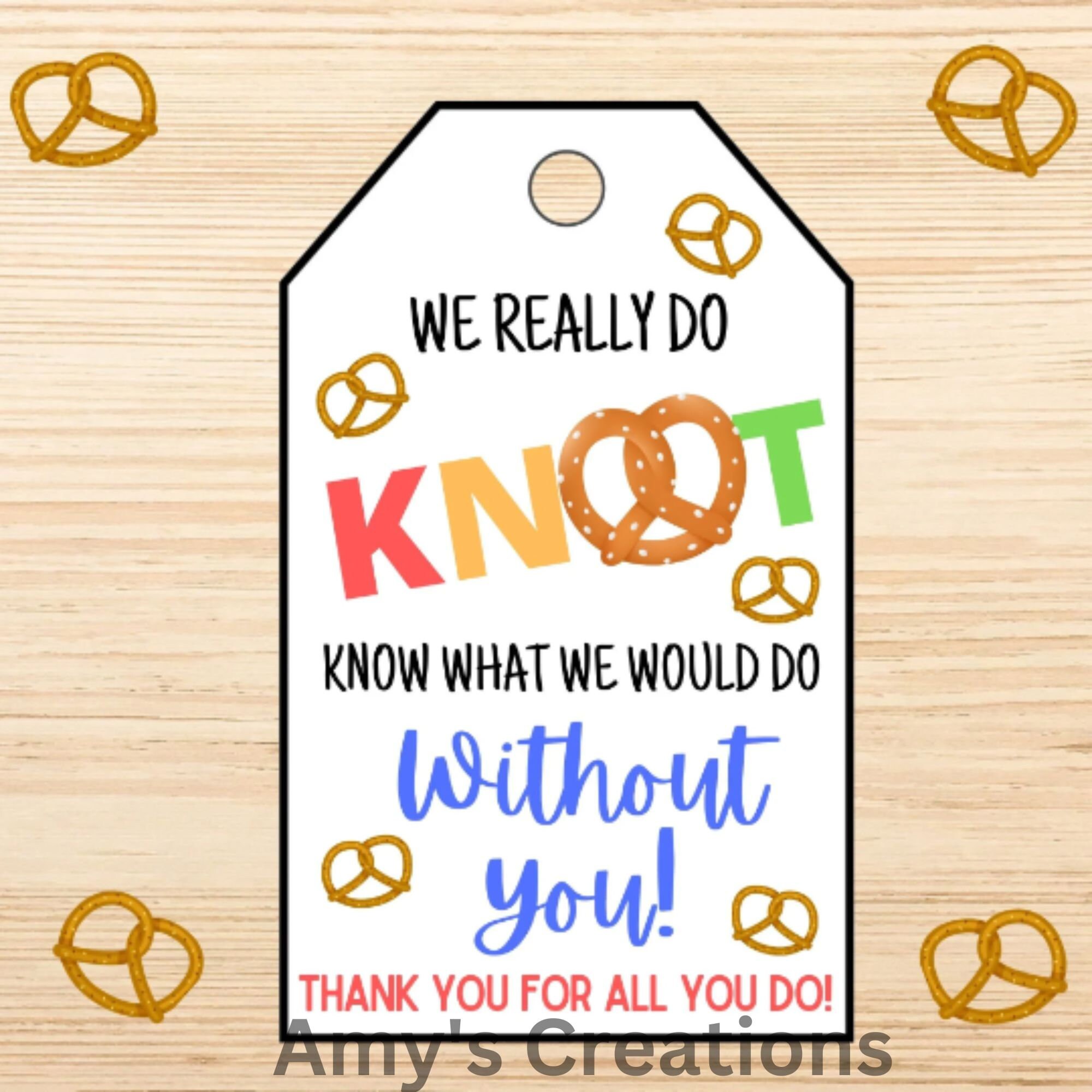 Pretzel Thank You Gift Tags: Teacher, Nurse, Staff Appreciation (PDF ...