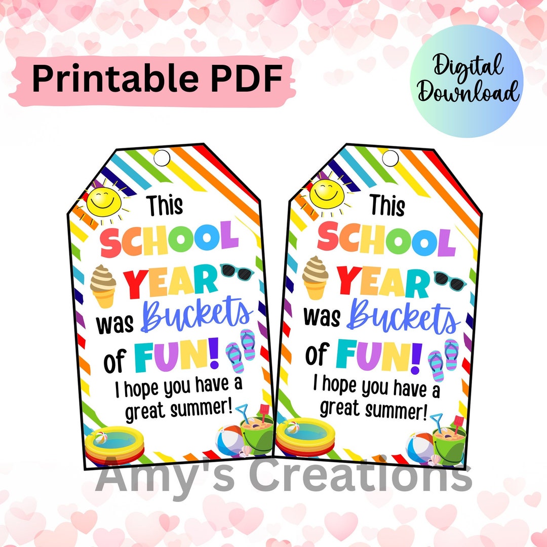 Printable Buckets of Fun' Gift Tags - Summer Bucket Gift Tag - Student ...