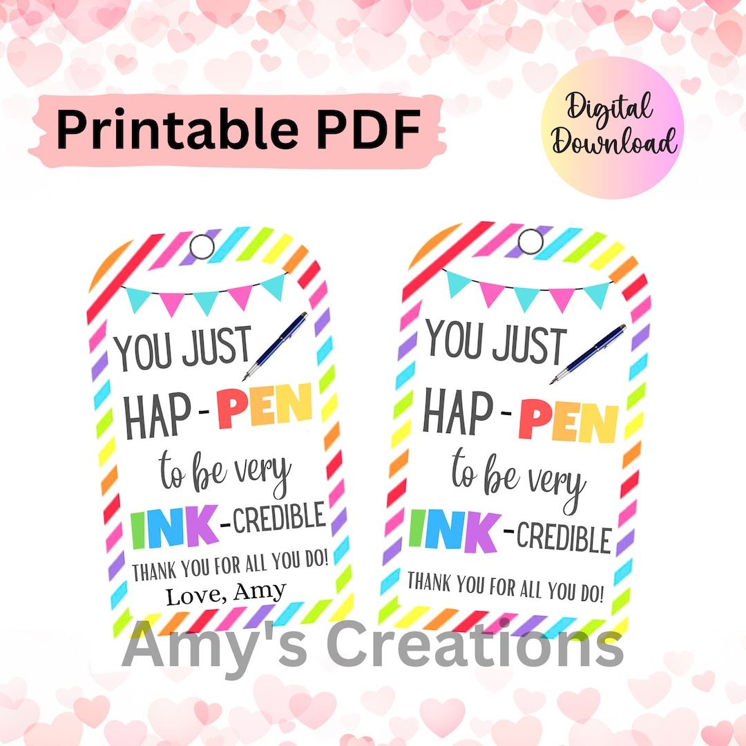 Ink-credible Pen Thank You Gift Tags - Printable PDF (instant Download ...
