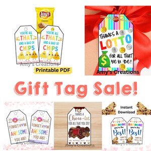 Printable Candy Treat Thank You Tags Bundle Gift Tags for Teacher Boss ...