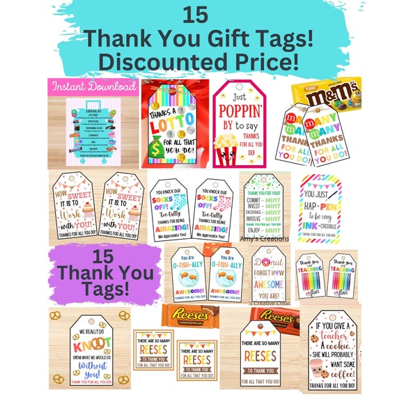 Printable Candy Treat Thank You Tags Bundle Gift Tags for - Etsy