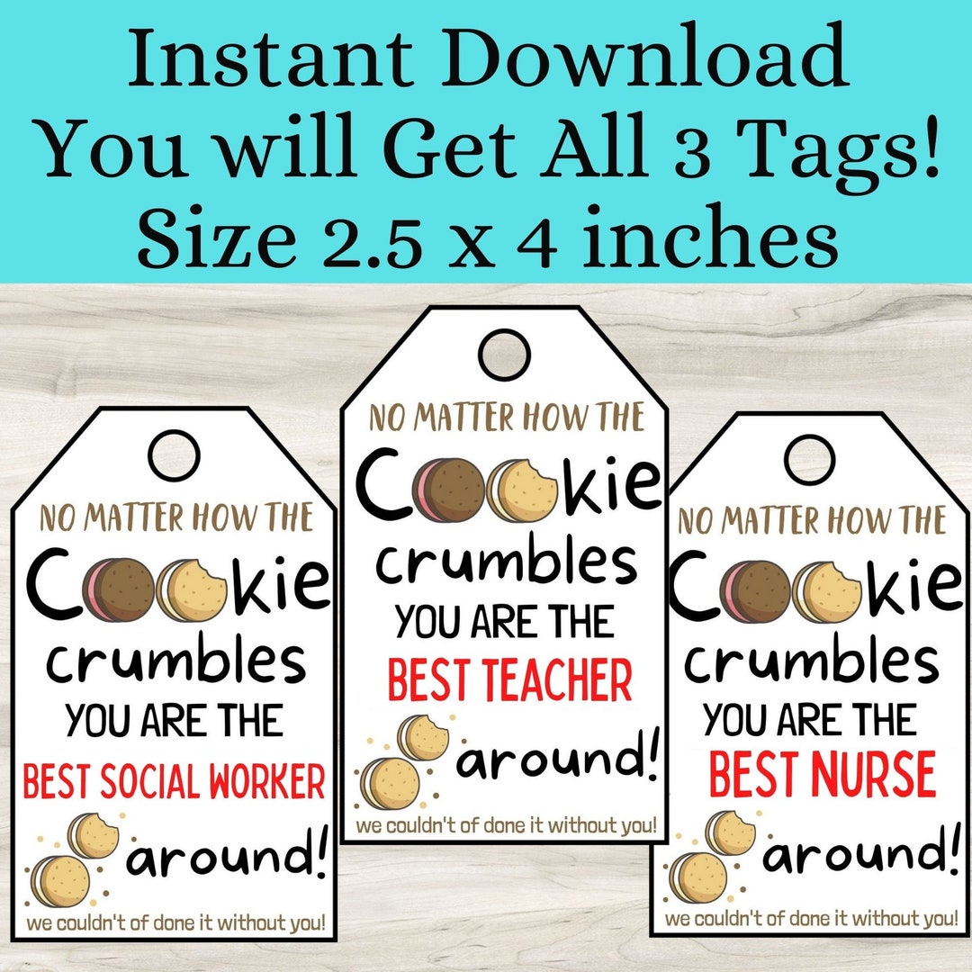 Printable Cookie Thank You Gift Tag Teacher Appreciation Gift Tag Nurse ...
