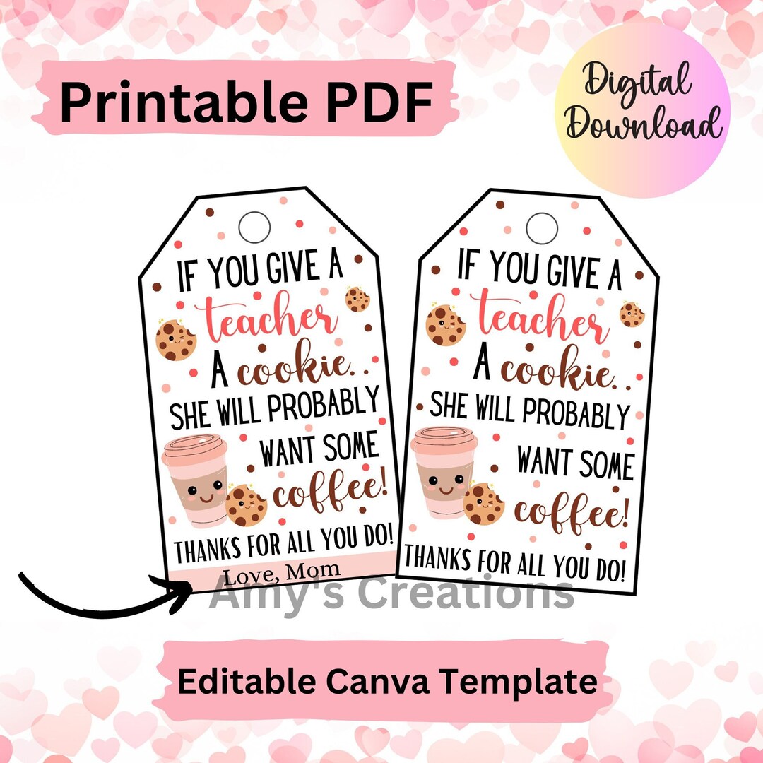If You Give a Teacher A Cookie Gift Tag Whimsical Teacher - Etsy