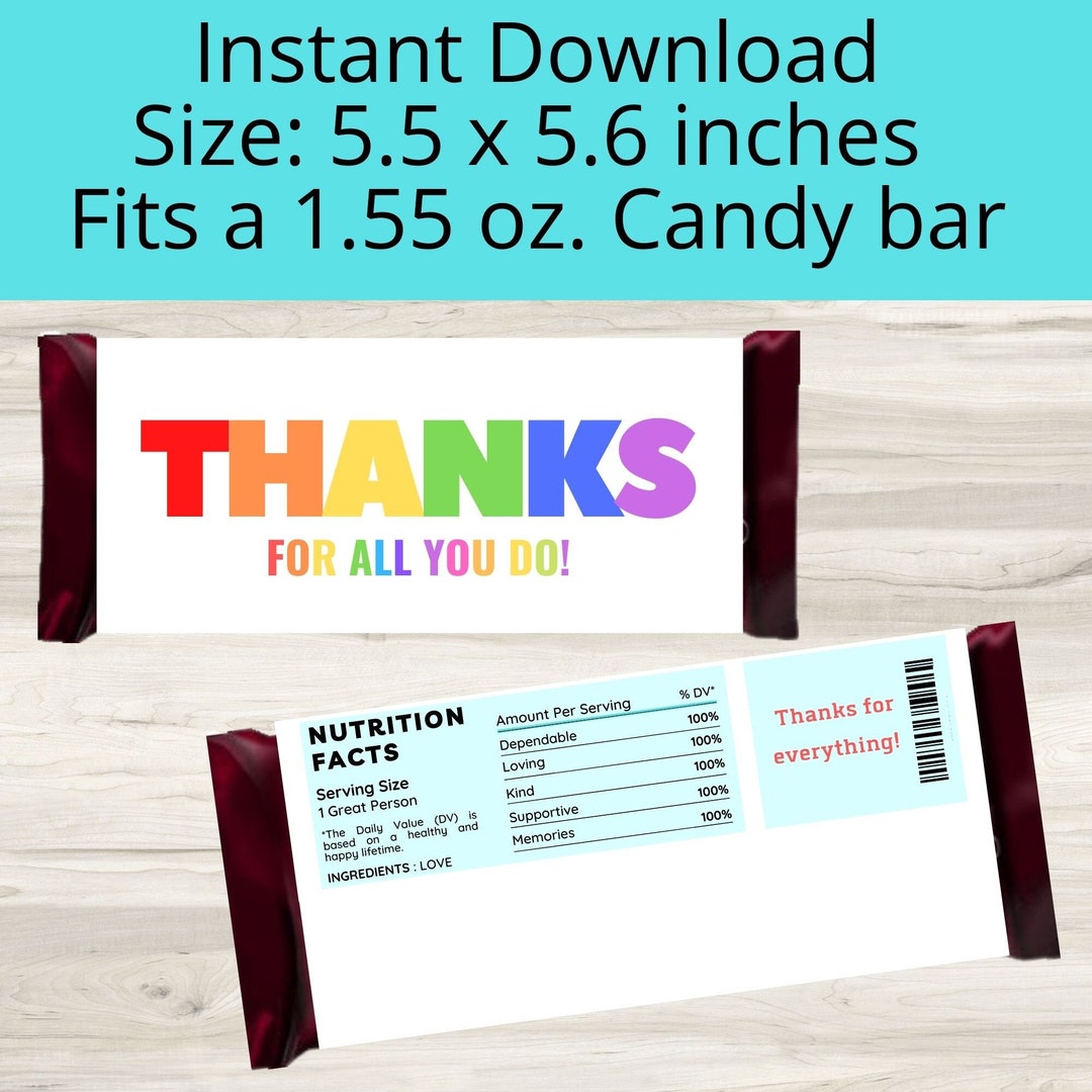 Thanks Appreciation Gift Candy Bar Wrapper Sweet Gesture of - Etsy