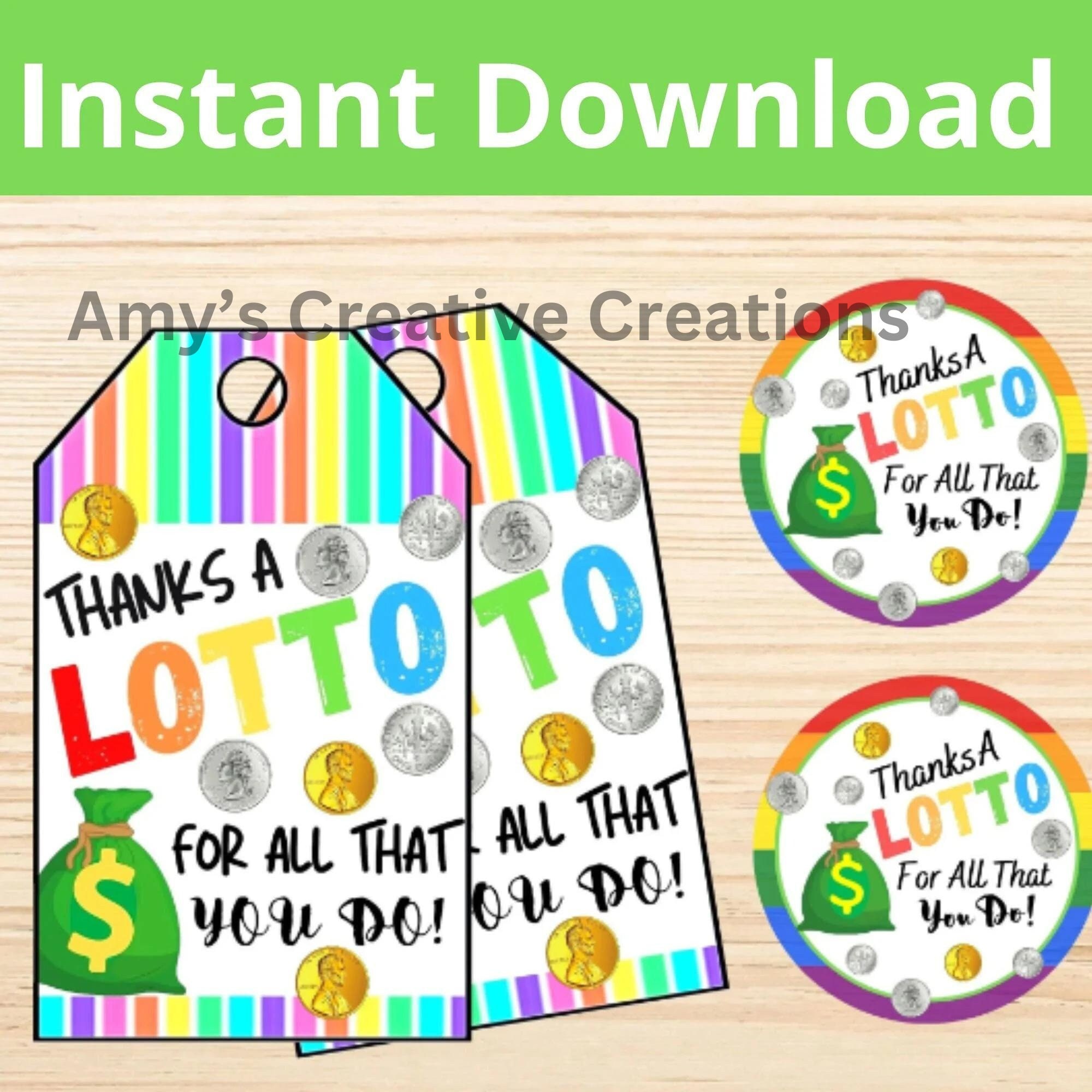 Thanks A Lotto Gift Tags: Gratitude Printable (PDF) - Etsy