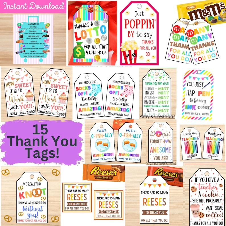 Printable Candy Treat Thank You Tags Bundle Gift Tags for - Etsy