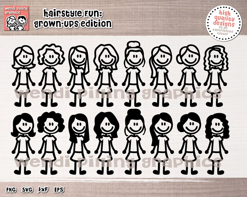 Hairstyle Fun: Grown Ups Edition Stick Family Digital File for - Etsy