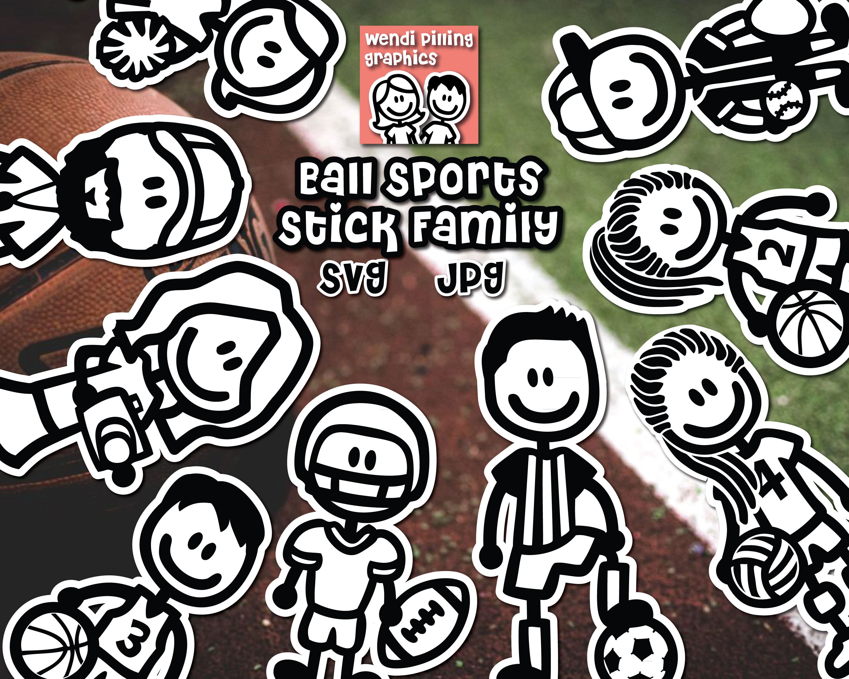 Ball Sports Stick Family SVG Cutting File, Instant Download, Featuring ...