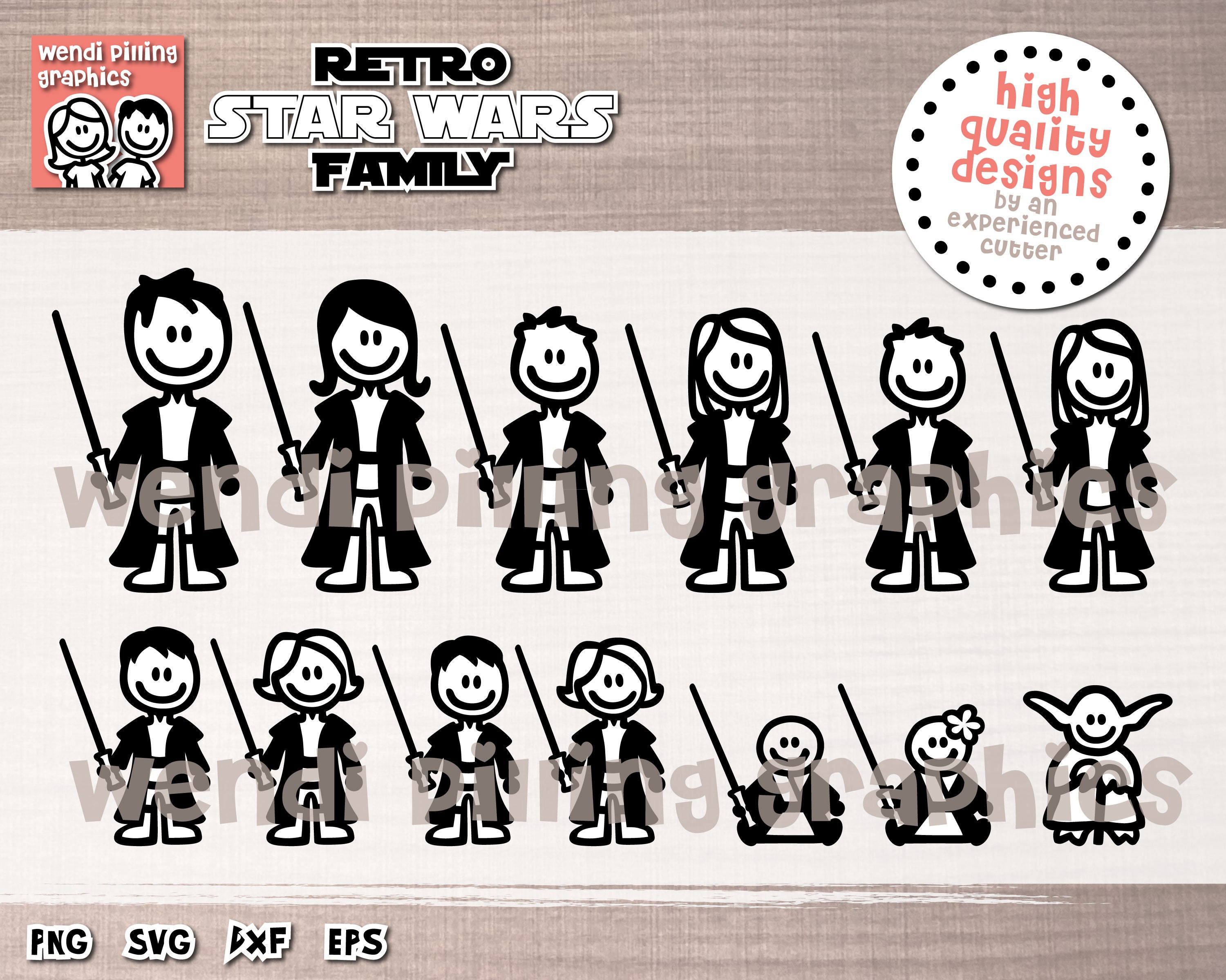 Star Wars Retro Stick Family SVG Cutting File for Cricut and | Etsy