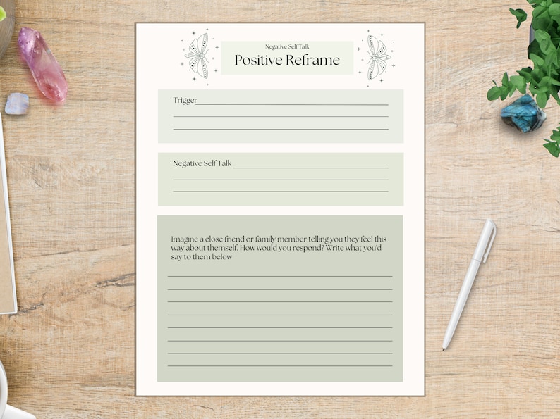 Positive Reframing Worksheet to End Negative Self Talk | CBT Worksheets ...