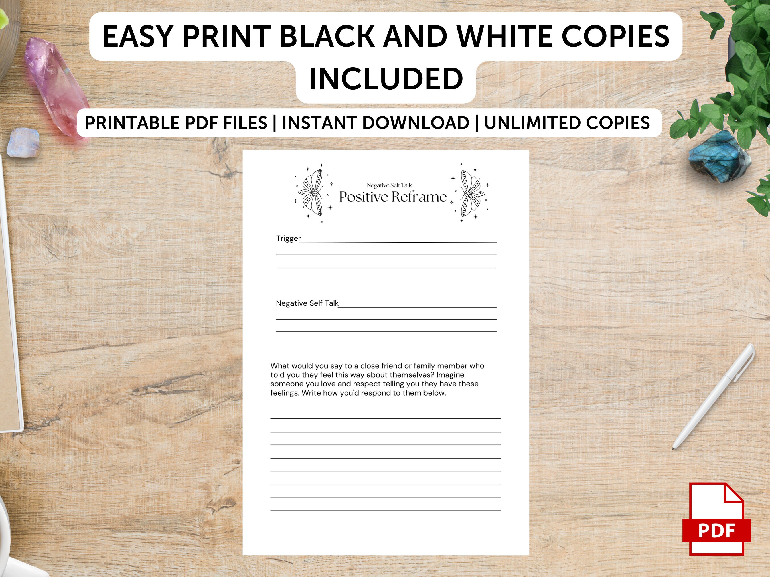 CBT Worksheets Positive Affirmations Art Therapy Journal Pages ...