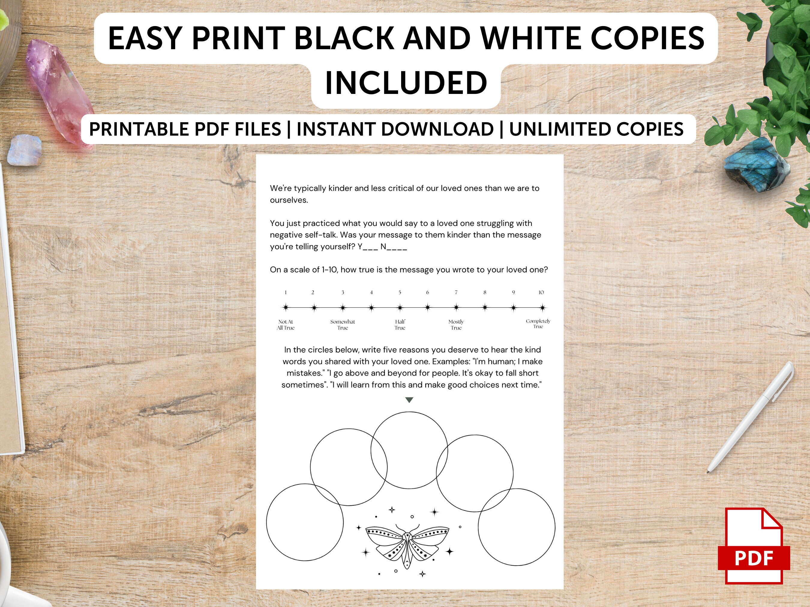 CBT Worksheets Positive Affirmations Art Therapy Journal Pages ...
