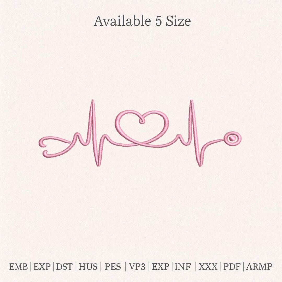 Heartbeat Heart Embroidery Design, ECG Heart Line Embroidery File ...