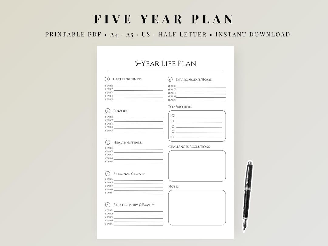 5 Year Life Goals Planner Printable | Long Term Goal Planning Worksheet ...