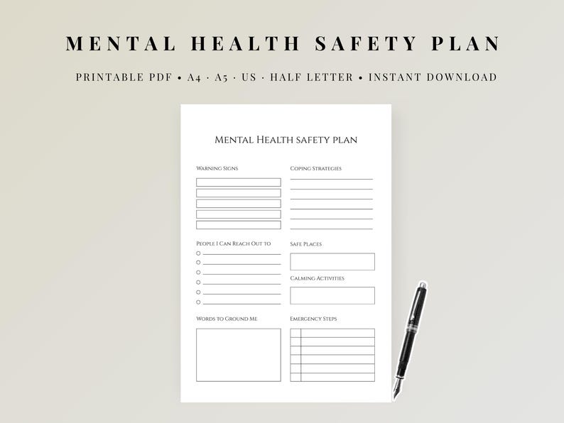 Mental Health Safety Plan Printable | Anxiety & Emotional Support ...