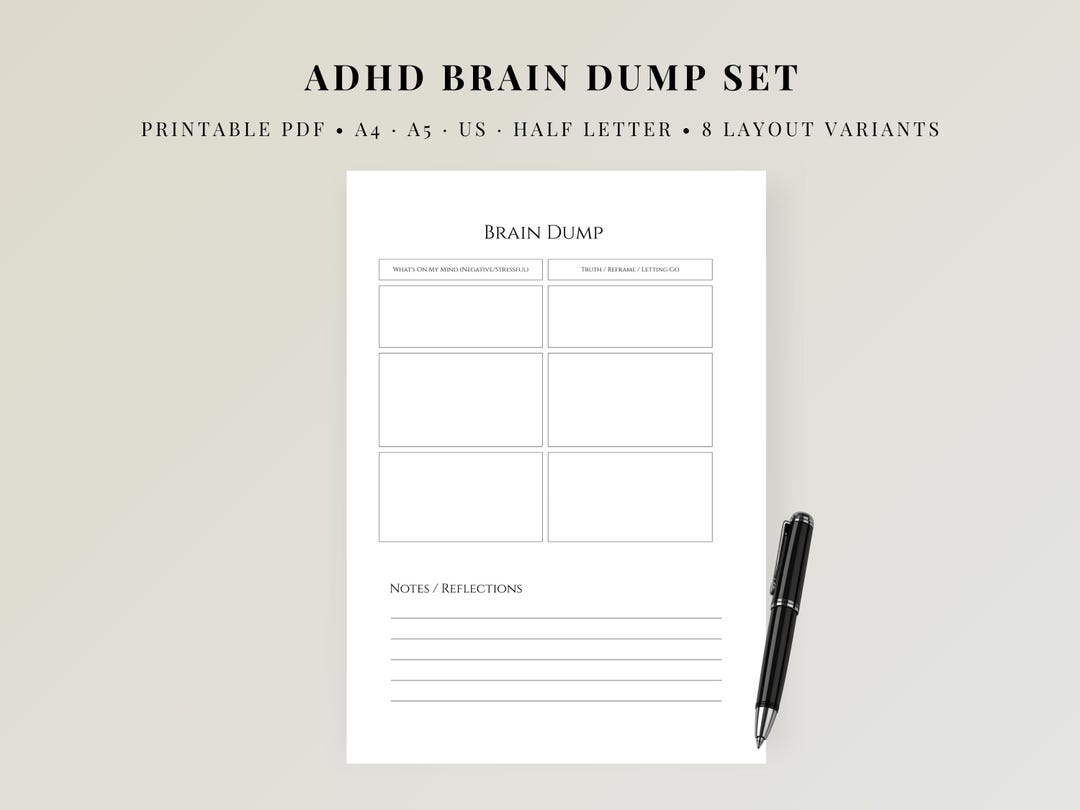 ADHD Brain Dump Printable Set | 8 Page Mind Dump Planner | Overthinking ...
