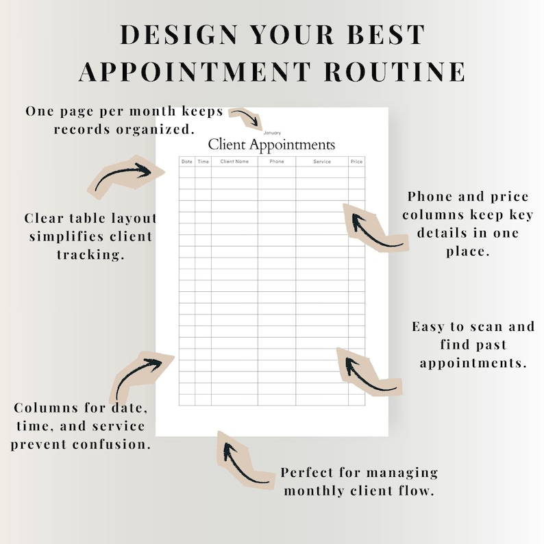 12-month Client Log Printable | Appointment Tracker | Monthly Booking ...