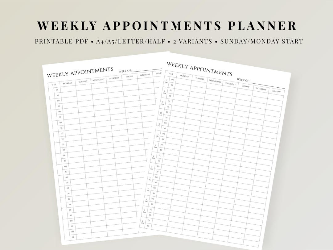 Weekly Appointment Planner Printable, Appointment Book, Log, Weekly ...